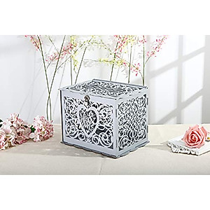 Mimacoo Wedding Money Box Holder with Sign, Large Rustic Wood Wooden DIY Envelop Gift Card Shadow Boxes with Lock Slot for Reception Anniversary (Silver)