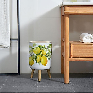 Small Trash Can with Lid for Bathroom Kitchen Office Diaper Green branch lemon leaves nature botanical decorative collection Bedroom Garbage Trash Bin Dog Proof Waste Basket Cute Decorative