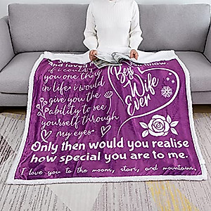 Wife Blanket Happy Anniversary Romantic Gifts - Luxurious Throw Blankets with Loving Messages for Gift for Her | Snuggly Soft Blanket from Husband for Valentine's Day Wife Gifts | 50" X 60"
