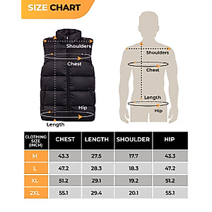 Foxelli Men's Heated Puffer Vest - Lightweight, USB Rechargeable Black Vest for Men, Men’s Winter Outerwear Vest with Battery