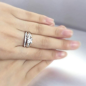 Stainless Steel Princess Cut Wedding Engagement Anniversary Statement Bridal Halo Ring Set (Silver, 8.5)