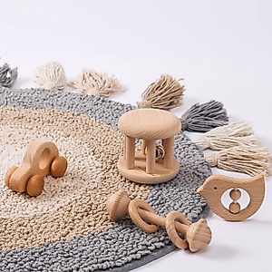 Wooden Baby Toys Wooden Rattle 4PC Handmade Natural Organic Preschool Baby Grasping Toy