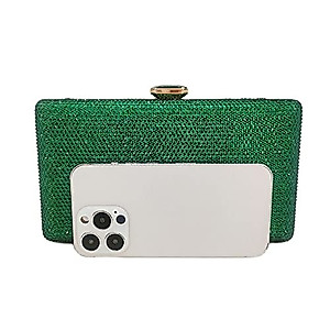 DG PEAFOWL Elegant Crystal Evening Bags Wedding Handbags Bridal Purse Women Box Clutch (green)
