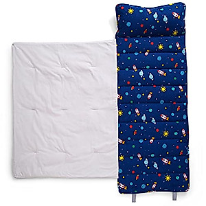 Delta Children Nap Mat with Included Pillow and Blanket for Toddlers and Kids; Features Carry Handle with Strap Closure and Name Tag; Rollup Design is Ideal for Preschool and Daycare, Space