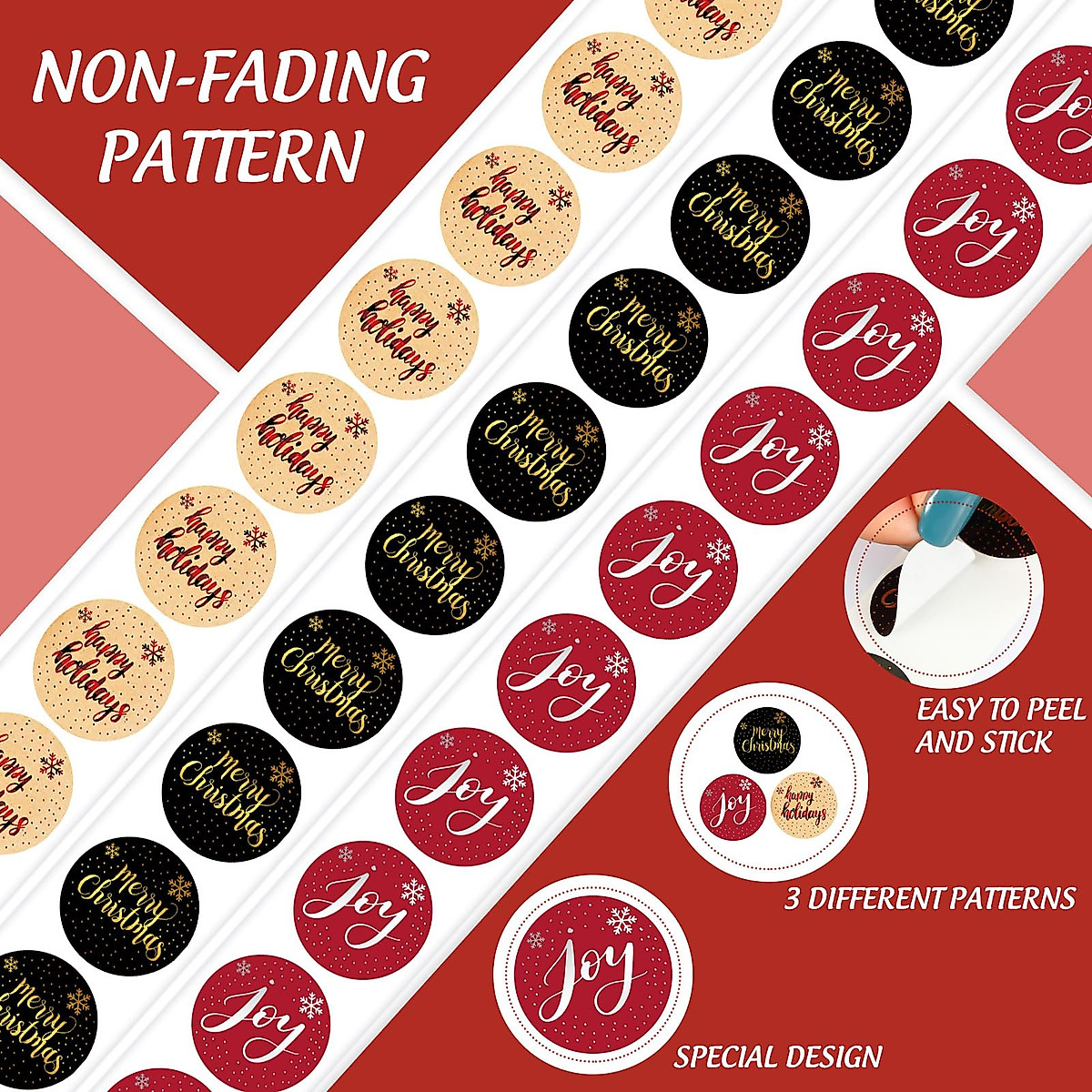 1500 Pieces Joy Christmas Stickers for Envelopes Self-Adhesive Merry Christmas Sticker 1 Inch Round Happy Holiday Package Stickers Xmas Seal Labels Christmas Stickers Gift Wrapping Cards Decoration