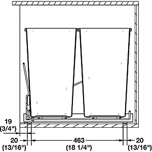 Hafele Double Waste Bin Base Cabinet Pull Out System with 2 x 27 qt (54 Qt) Bins and Handle