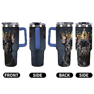Funny French Bulldog Frenchie with A Golden Crowness 40 Oz Car Cup Stainless Steel Travel Mug Leak-Proof Insulated Tumbler with Handle Deep Blue-style