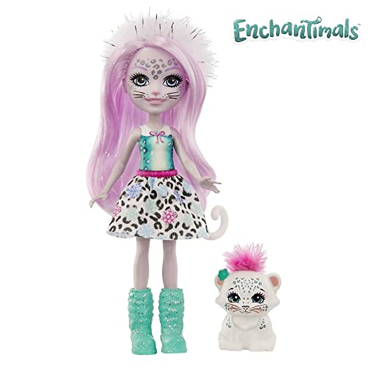 Mattel Enchantimals Sybill Snow Leopard Small Doll (6-in) & Flake Animal Friend Figure, 6-inch Small Doll with Removable Skirt, Snow Boots, and Fur Headband, Great Gift for 3 to 8 Year Olds