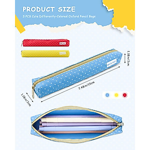 YETOOME 3 Pieces Slim Pencil Case, Colored Pencil Pouch Cosmetic Bag Office Stationery Organizer with Zipper for Adult (Red, Yellow, Blue)