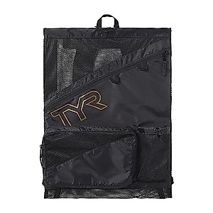 TYR Elite Team Mesh Backpack, Black/Gold, One Size