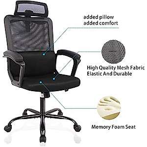 SMUG Office Ergonomic Mesh Home Headrest Computer Desk Chair, Black