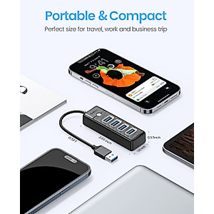 ORICO 4-Port USB HUB 3.0, USB Splitter for Laptop with 0.49ft Cable, Multi USB Port Expander, Fast Data Transfer Compatible with Mac OS 10.X and Above, Linux, Android-Black