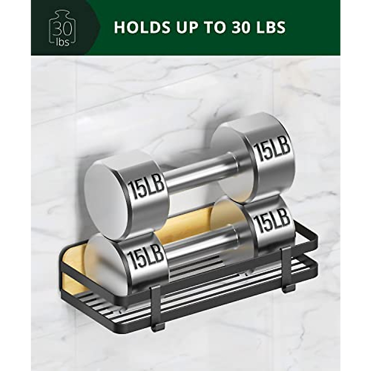 ROYAL CRAFT WOOD Shower Caddy Bathroom Shelf, Bathroom Storage Organizer, Shower Shelf with 2 Hooks, Water & Rust Resistant Iron Basket, Quick & Easy Adhesive Installation for Home & Bathroom Use