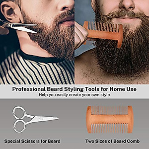 Misiki Beard Kit for Men Grooming & Care, Beard Growth Kit with Trimming Tool Set, Natural Beard Care Growth Oil & Wash, Brush, Comb, Scissors & Storage Bag, Beard Care Perfect Gifts for Man
