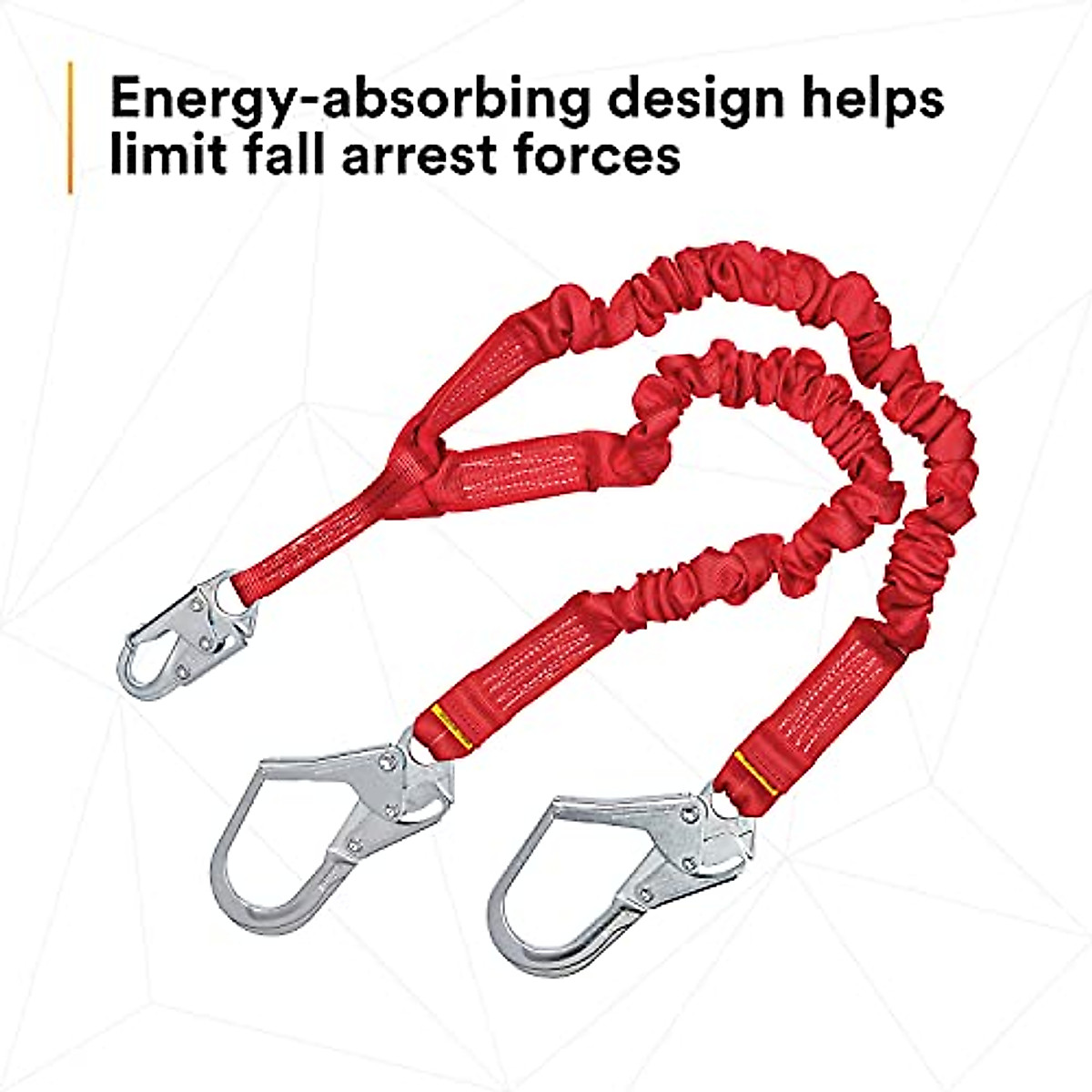 3M Protecta PRO 1340161 6', 100-Percent Elastic Shock Absorbing Lanyard, Snap Hook At Center, Steel Rebar Hooks On Leg Ends, 310 lb. Capacity, Red