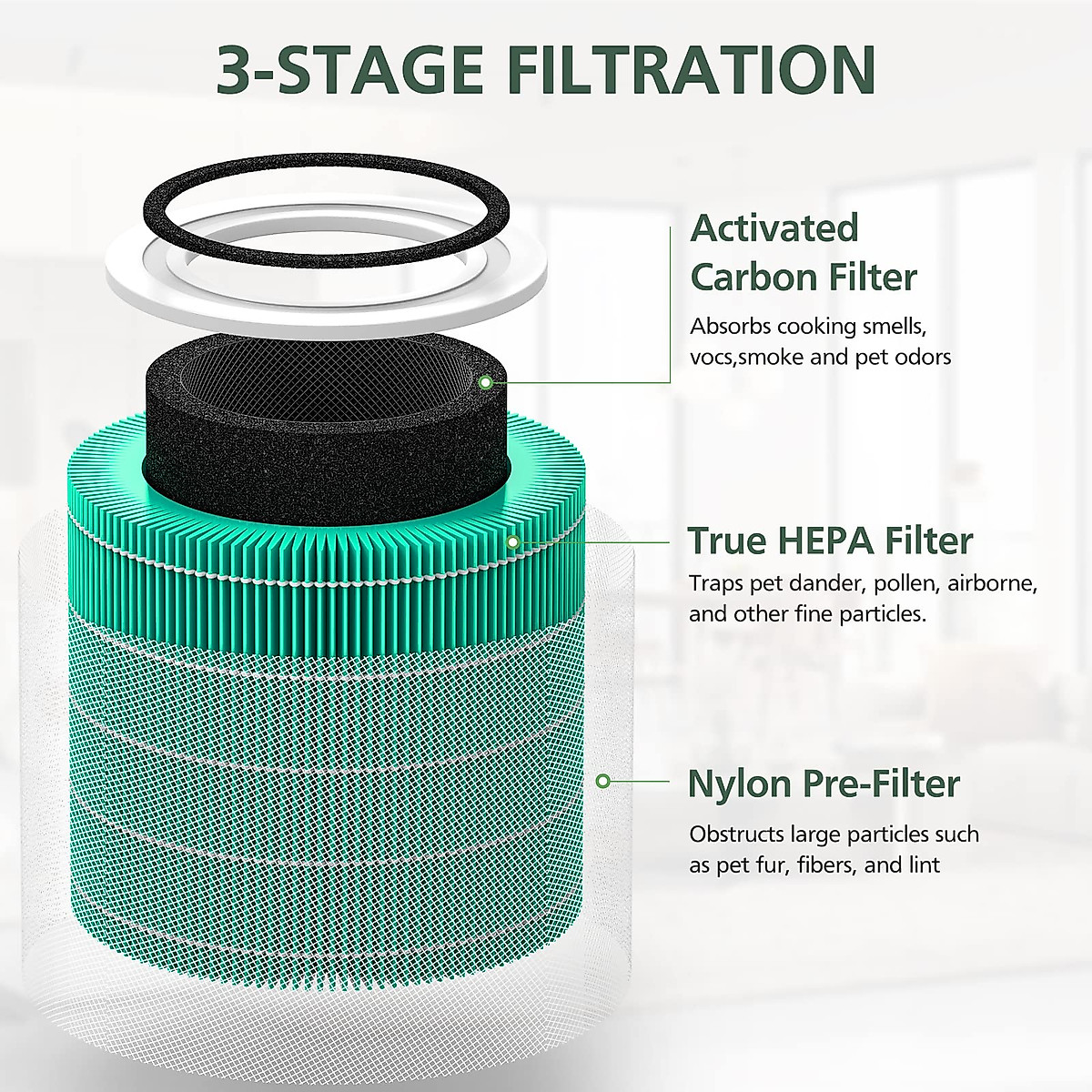 Core 300 Toxin Absorber Replacement Filter for LEVOIT Core 300 Core300-P Core 300S Core 300S-P VortexAir Air Purifier, 3-in-1 HEPA and Activated Carbon, Core 300-RF-TX, 2 Pack, Green