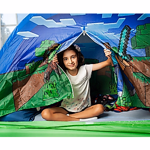 Minecraft Indoor Bed Tent Fort | Pop-Up Canopy Tents & Shelters, Fort Playhouse for Kids, Indoor Activities, Reading Nook Playroom