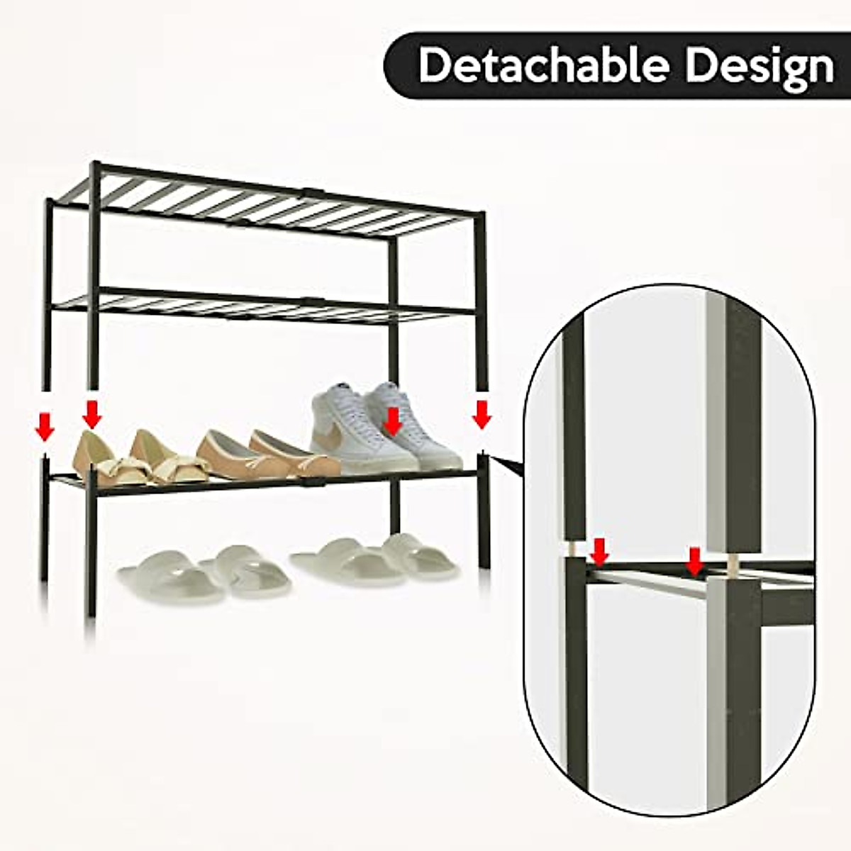Allinside Bamboo Shoe Rack, Splitable & Stackable, Wooden Shoe Storage Organizer, Hypoallergenic Bamboo Material, Sturdy Shoe Shelf for Entryway, Closet (3-Tier)