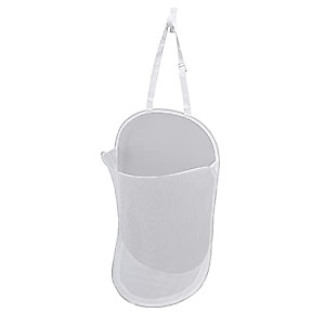 Smart Design Deluxe Over The Door Mesh Pop Up Laundry Hamper with Hook and Adjustable Strap - Set of 2 - Holds 3 Loads - College, Kids Bedroom Storage, Towel Basket Bag - 17 x 28 Inch - White