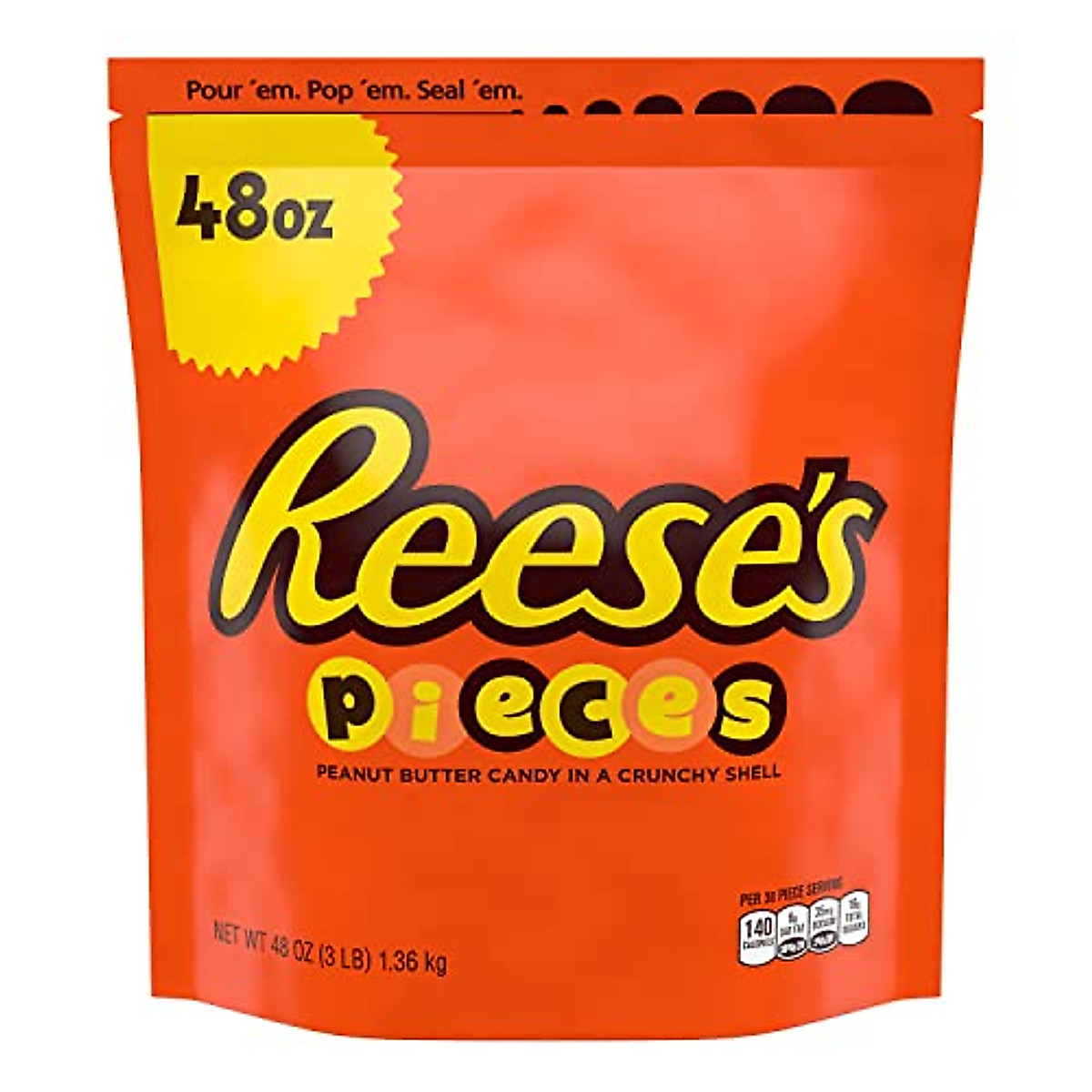 REESE'S PIECES Peanut Butter In a Crunchy Shell, Candy Bulk Bag, 48 oz