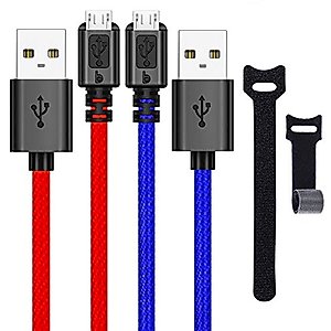 2 Pack 10ft Charging Charger Cable for PS4 Controller, Nylon Braided USB Charge Cable Data Sync Cord with Customized Connector for Sony Playstation 4/ PS4 Slim/ PS4 Pro Controllers (ONLY Fit PS4)