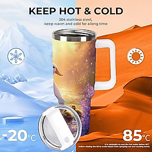 Duck Flowers Tumbler with Handle Travel Mug Water Bottle Tea Coffee Cup White-style