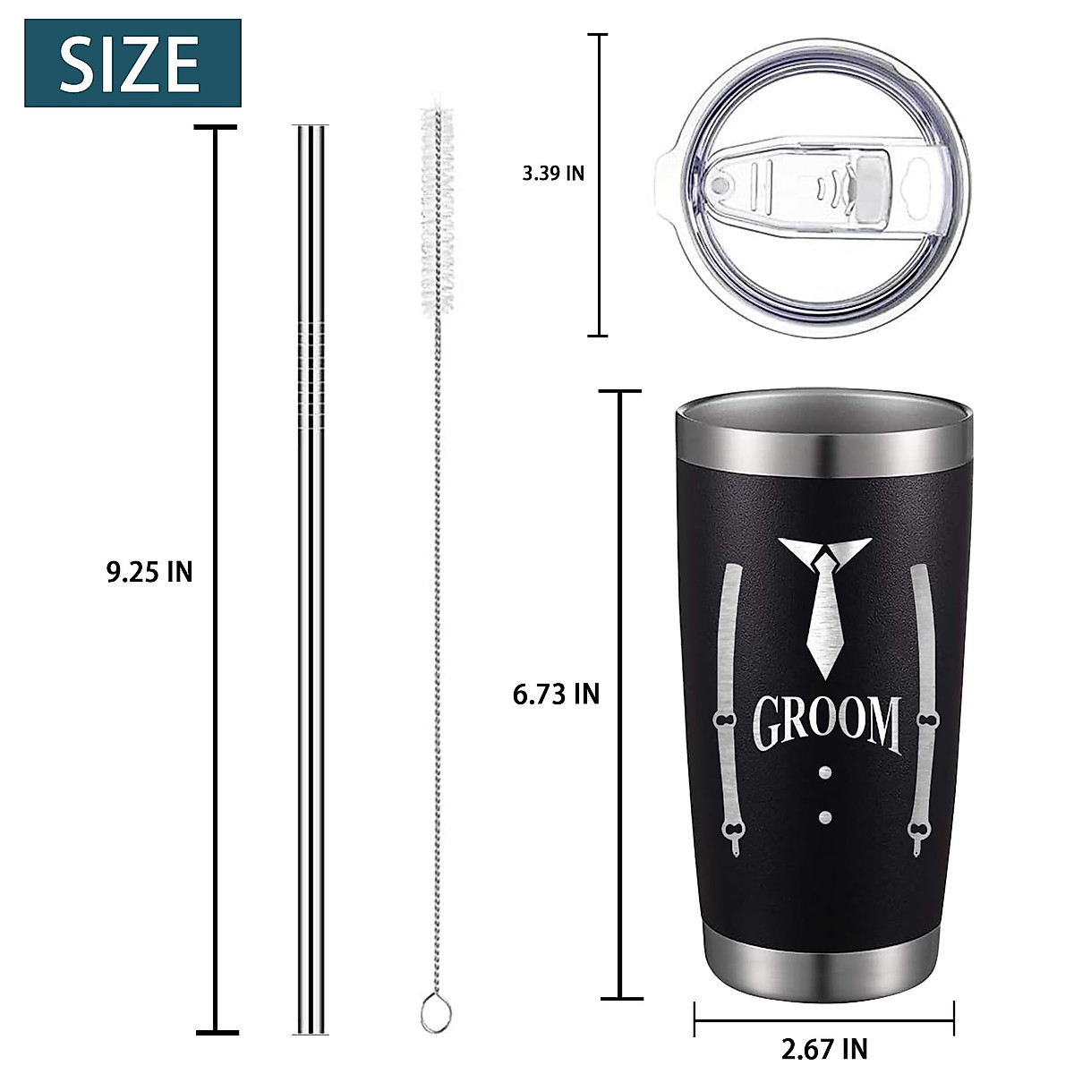 LADY&HOME Groomsmen Gifts Set of 7,Groom and Groomsmen Tumbler with Lid and Straw,20z Stainless Steel Tumbler Cup Vacuum Insulated Coffee Mug for Groomsmen Proposal (Team groom)