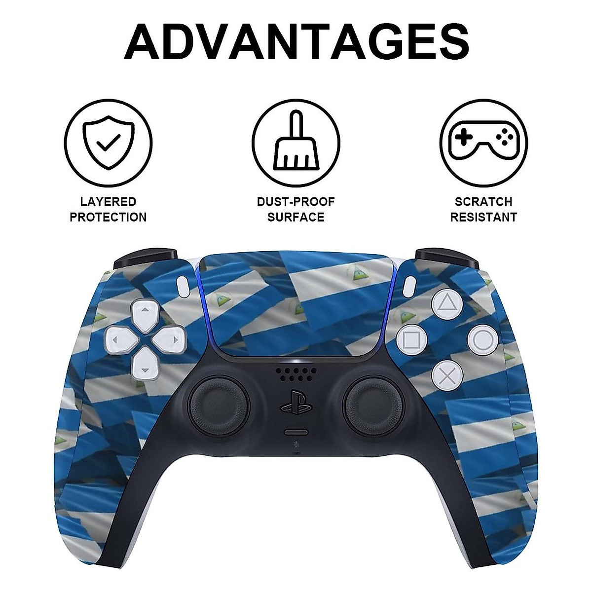 Nicaragua Flag Compatible with PS5 Console and Controller Sticker Skin, Durable, Scratch-Resistant, and Bubble-Free (Digital Version)