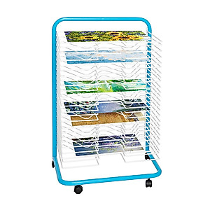 Yeeoy 25 Shelf Art Drying Rack for Art Studios & Classrooms, Mobile Metal Paint Drying Rack with Wheels, Art Storage Rack Art Canvas Organizer for Kids, White