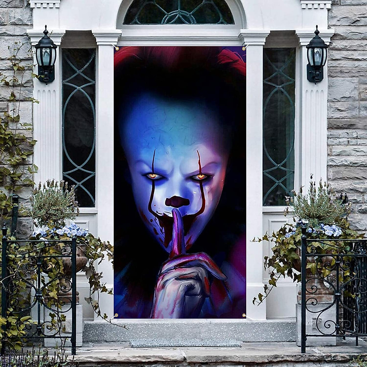 AeapYar Joker Clown Halloween Banner Decoration Door Cover Backdrop Trick or Treat Horror Movie Character Killer Creepy Scary Terror IT Theme Background Decor Birthday Party Photo Props
