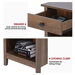 GBU Bedroom Nightstands - Set of 2 Wooden Night Stands with Drawer for Home Bedside End Table Large Storage Furniture, Brown Wood Grain 18.11 in x 15.75 in x 23.62 in