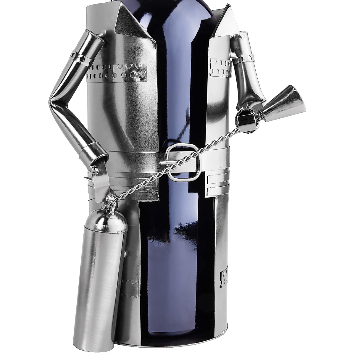 BRUBAKER Wine Bottle Holder Firefighter - Metal Sculpture - Wine Rack Decor - Tabletop - with Greeting Card