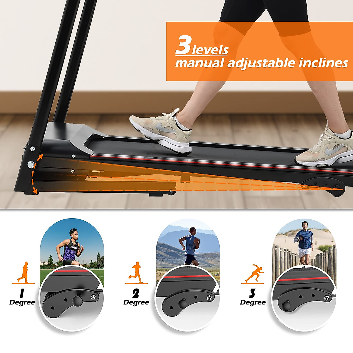 Treadmill, Home Folding Treadmill for Home Workout, 5" LCD Screen, Shock-Absorbent Running Deck, Device Holder - 265 LB Capacity (Steel)