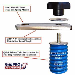 GripPRO ATV Anchors Flag Mount Designed to fit Polaris Ranger Lock & Ride Holes - ATV/UTV Flag Pole Holder - Quick Release Bracket FITS Ranger NOT RZR