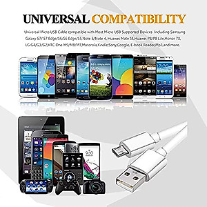 MOVOYEE Micro USB Cable 10ft,Long Android Charger Cable Fast Charge,White Micro USB 2.0 Cable USB Micro Cable for Samsung Charger Cord Tablet Galaxy 7 5 S7 S6 Edge Phone,Charging Wire for Kindle Fire