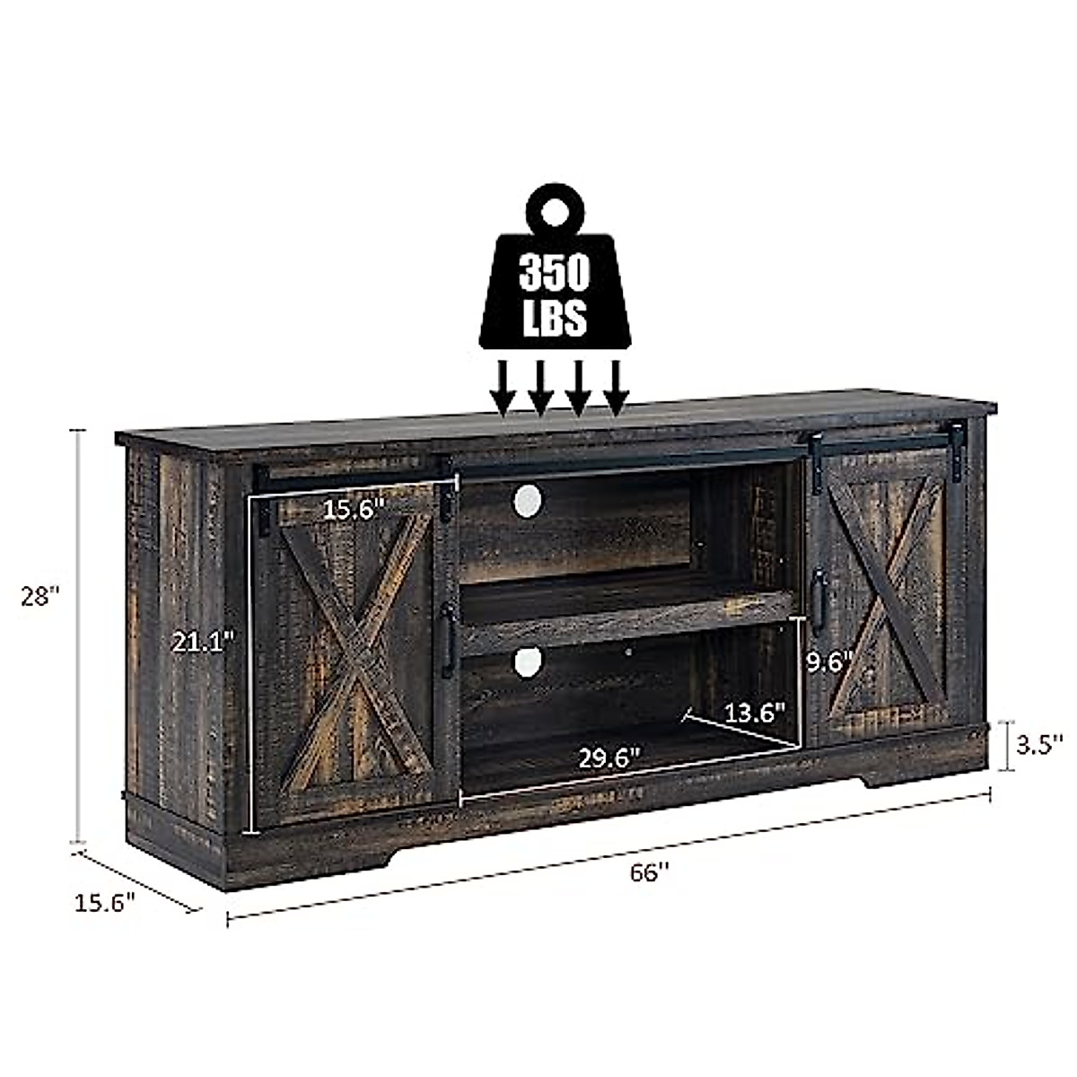 AMERLIFE 66" Farmhouse TV Stand for 75 Inches TVs, Entertainment Center with Sliding Barn Door and Adjustable Shelf & Feet, Console Table with Storage, Dark Rustic Oak