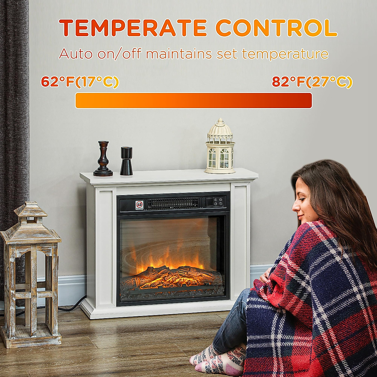 HOMCOM 26" Electric Fireplace with Mantel Surround, 1400W Replaceable Fireplace Insert Heater with Realistic Log and Flame Effect, Remote, Freestanding Fireplace Heater for Living Room, White