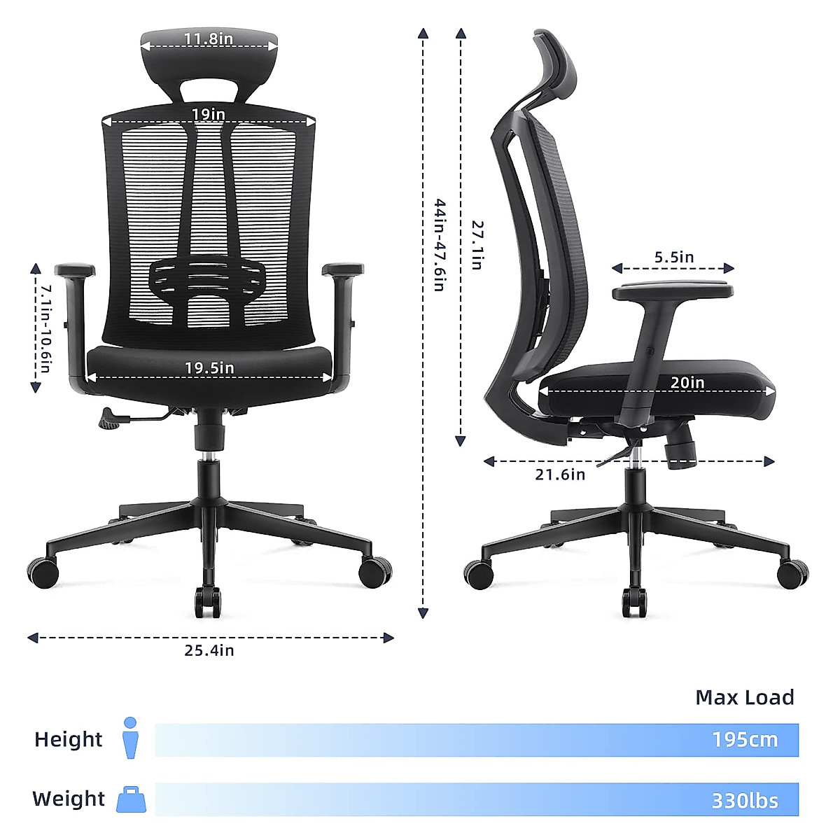 TUOMUR Office Chair Ergonomic Desk Chair Breathable Mesh Computer Chair Adjustable Height with Lumbar Support Armrest Executive Rolling Swivel Adjustable Task Chair for Home Office, Black