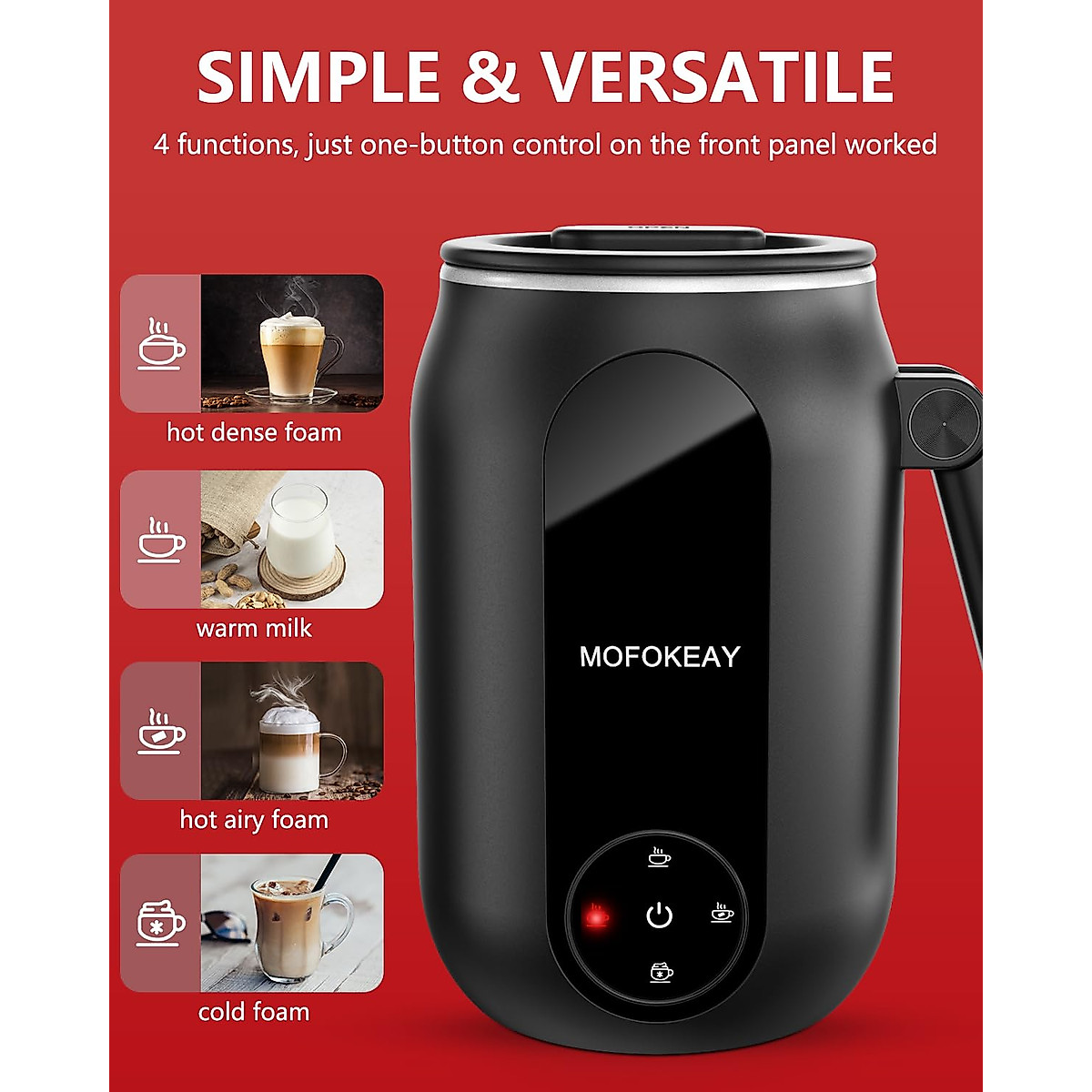 MOFOKEAY Upgraded Milk Frother and Steamer, Frother for Coffee, 4-in-1 Automatic Hot and Cold Foam Maker, Electric Milk Steamer, Auto Shut-Off Frother for Latte, Cappuccinos, Macchiato & Hot Chocolate