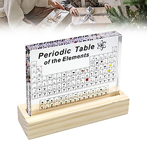 CNQLIS Periodic Table with Real Elements-Inside,Acrylic Periodic Table,3D Periodic Table of Elements,Gift for Teacher Parents Friend Students,Wooden Base(6 * 4.5 * 0.8 inch)