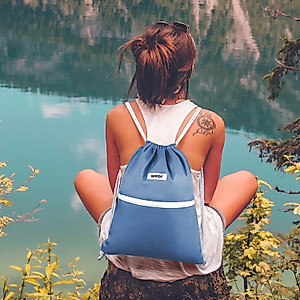 WANDF Drawstring Backpack String Bag Sackpack Cinch Water Resistant Nylon for Sport Yoga Gym Shopping (Dark Blue)