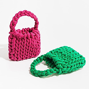 Woven Women Handbags Handmade Shoulder Bag Crochet Small Tote Bag Casual Spring Summer Purse Wrist Phone Pouch purple