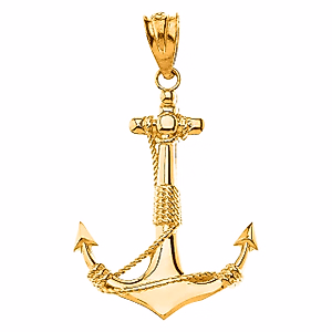 14K Yellow Gold Rope Wrapped Fouled Anchor Charm Pendant