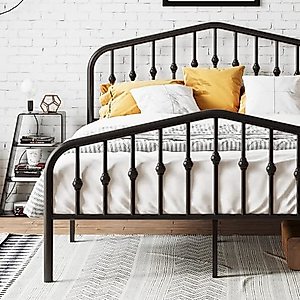 IMUsee Platform Queen Size Metal Bed Frame with Vintage Headboard and Footboard, Heavy Duty Bed Frame with Large Storage, No Box Spring Needed, Easy Assembly, Black