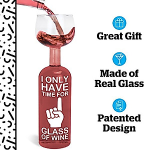BigMouth Inc. Wine Bottle Glass - “I Only Have Time for 1 Glass of Wine”, Large Wine Glass, Holds an entire 750mL Bottle of Wine