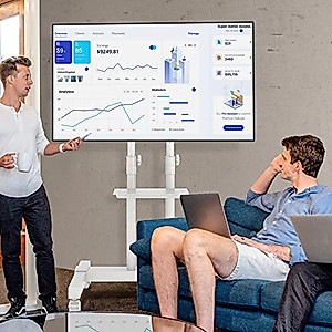 Mobile TV Stand Rolling TV Cart Floor Stand with Mount on Lockable Wheels Height Adjustable Shelf for 32-80 Inch TV Stand Flat Screen or Curved TVs Monitors Display Trolley Loading 110 lbs, White