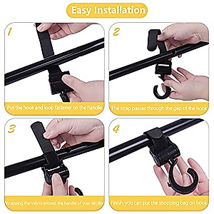 8pcs Stroller Hook Stroller Bag Hook 2 Kinds Mommy Buggy Clips Black 360 Degree Rotating Pram Shopping Hooks Stroller Hanger Hook for Diaper Bag Pushchair Stroller Purse Groceries