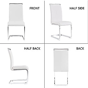 gopop Dining Chairs Set, Kitchen Modern Metal Chairs with Faux Leather Padded Seat High Back and Sturdy Chrome Legs, Chairs for Dining Room (White, Set of 8)