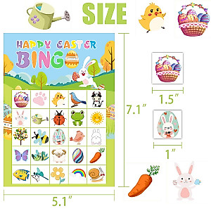 Sawowkuya 24 Sheets Easter Day Bingo Game, Special Designed Easter Day Bingo Game Cute Spring Elements Designed for Family Classroom Adult Party Favors Supplies