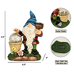 DiliComing Garden Gnomes Outdoor Statues - Gnome Decorations for Home, Christmas Resin Gnome Figurine with Solar Light, Yard Gnome Ornament, for Thanksgiving and Christmas